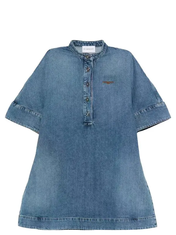 Givenchy Embroidered Button-placket Mini Dress - Blue