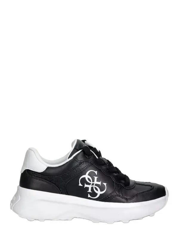 Guess Logo Plaque Leather Sneakers - Black