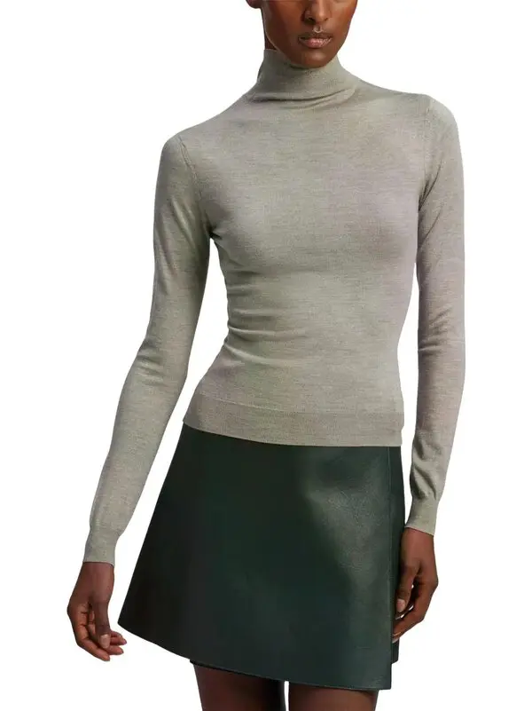 Ralph Lauren Silk High Neck Long Sleeve Top - Grey