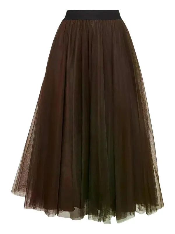 BLANCA VITA Elasticated Waistband Tulle Skirt - Brown