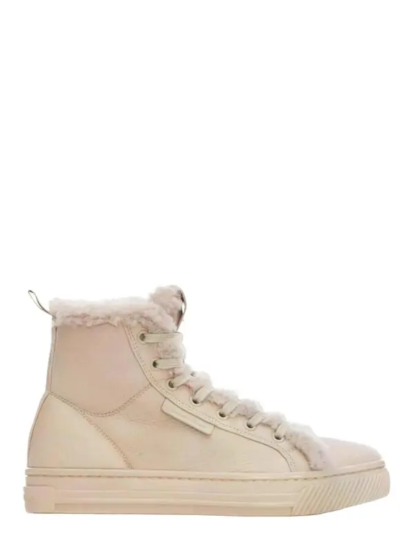 GIANVITO ROSSI Shearling Trimmed Lace-up Leather Boots - Neutrals