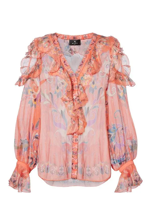 Etro Printed Ruffled Silk Blouse - Multicoloured