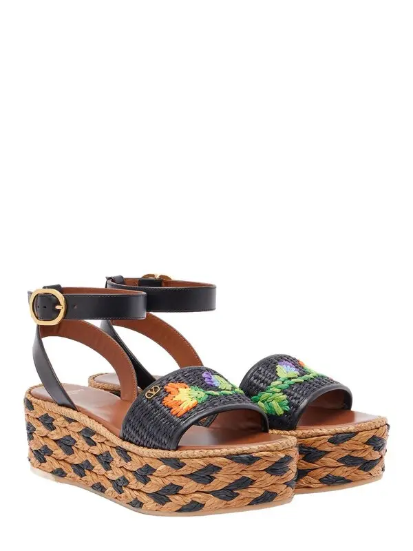 Valentino Garavani Raffia Espadrille Wedges With Embroidered Detail - Multicoloured