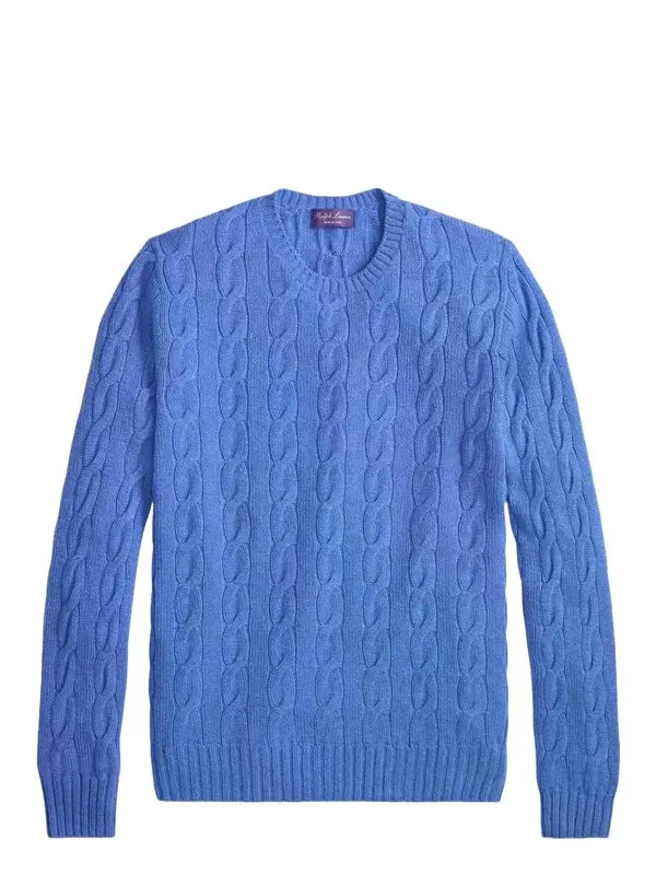 Ralph Lauren Purple Label Cable Knit Crew Neck Pullover - Blue