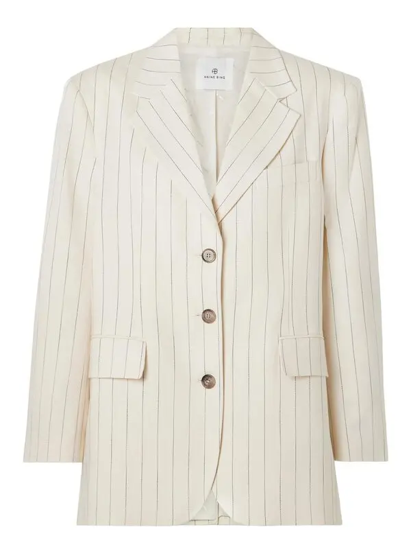 ANINE BING Sara Oversized Pinstriped Woven Blazer - Neutrals