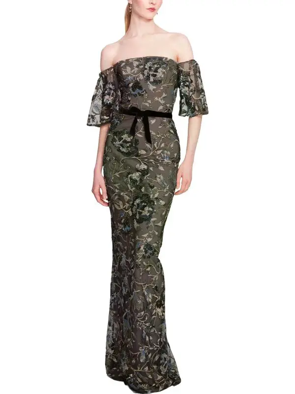 Marchesa Climbing Vine Gown - Black
