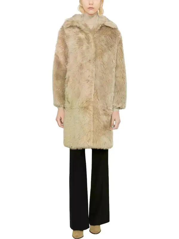 YVES SALOMON Spread Collar Faux Fur Coat - Neutrals