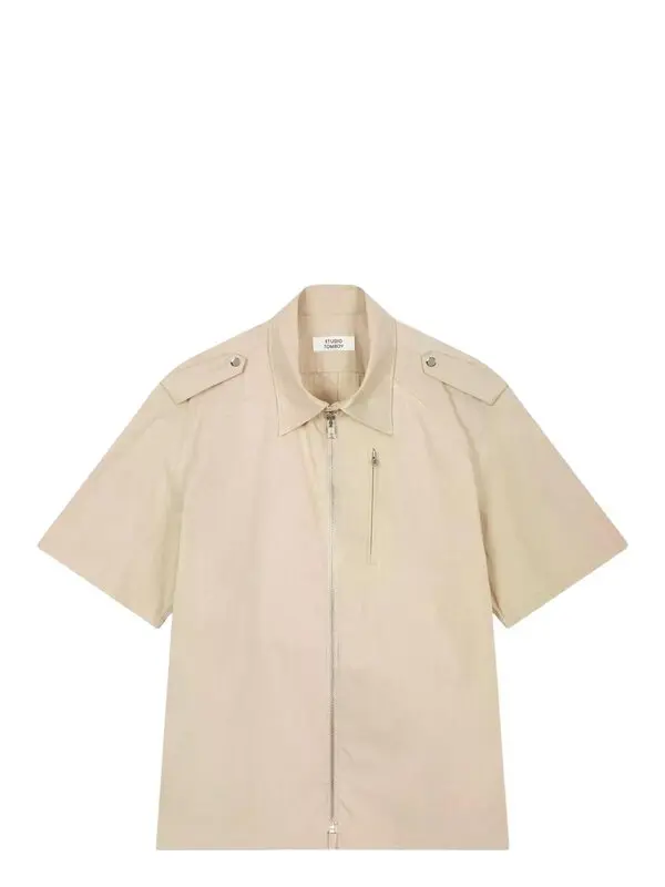 STUDIO TOMBOY Short-sleeve Zip-up Shirt - Neutrals