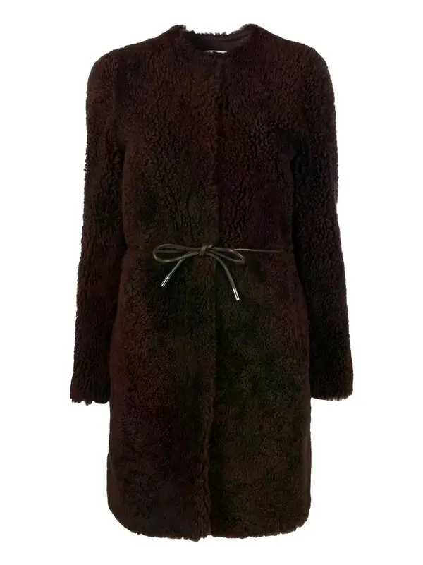 YVES SALOMON Belted Shearling Coat - Red