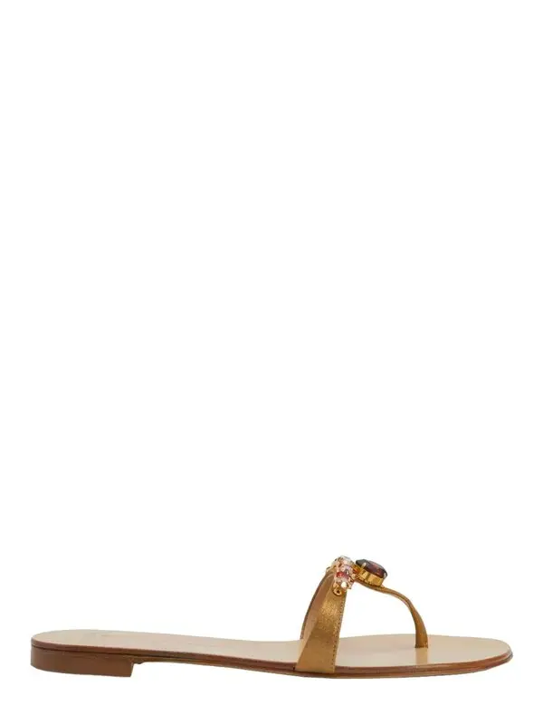GIUSEPPE ZANOTTI Embellished T-bar Flat Sandals - Brown