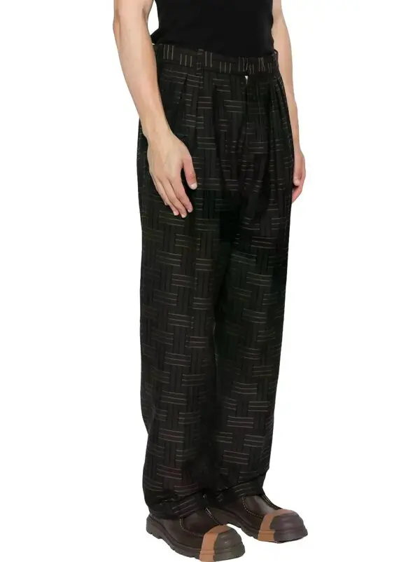 Kenzo Pleated Patterned Straight-leg Trousers - Brown