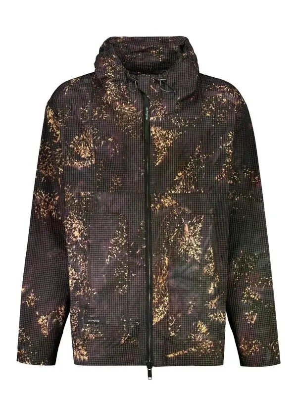 ISO.POETISM Abstract Print Hooded Jacket - Black