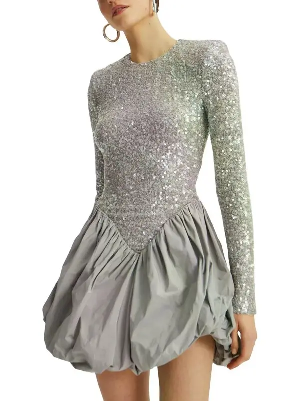 ROTATE BY BIRGER CHRISTENSEN Sequin-embellished Bubble Hem Mini Dress - Grey