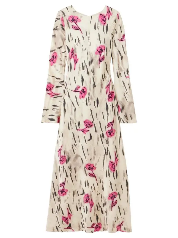GANNI Open-back Floral-print Satin Maxi Dress - Multi