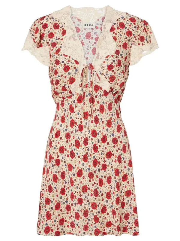 Rixo Lacie Lace-trimmed Floral Mini Dress - Multicoloured