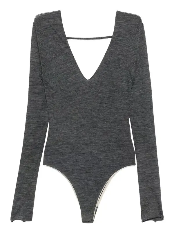 ALYSI Long-sleeve V-neck Bodysuit - Grey