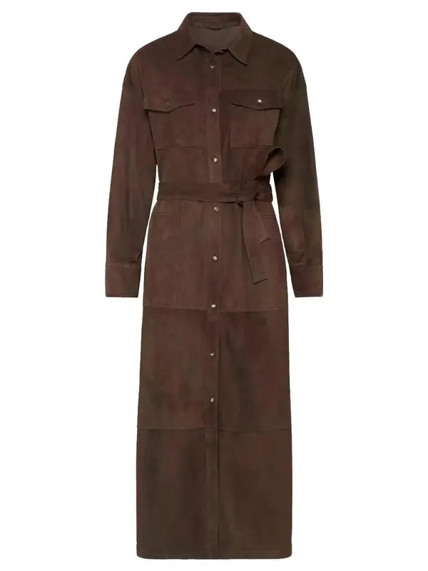 Brunello Cucinelli Suede Belted Shirt Dress - Brown