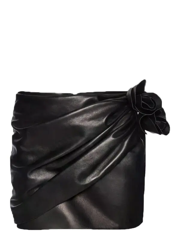 Magda Butrym Leather Floral Appliqué Mini Skirt - Black