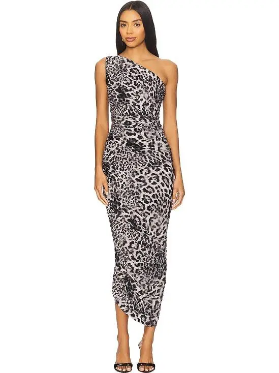 Norma Kamali One Shoulder Leopard Print Gown - Black