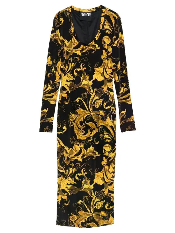 Versace Barocco Print Midi Dress - Black