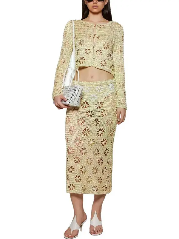 Calle Del Mar Floral Crochet Cardigan - Neutrals