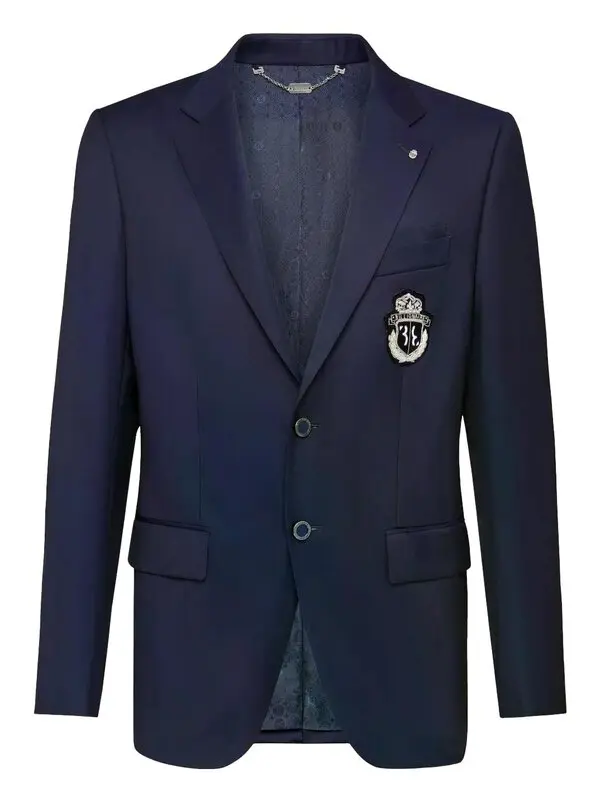 BILLIONAIRE Crest-motif Wool Blazer - Blue
