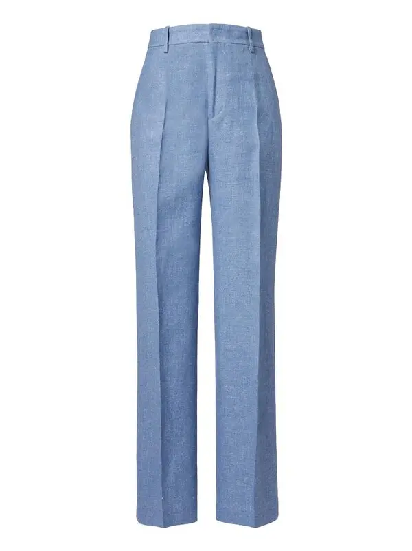 Polo Ralph Lauren Linen And Cotton Twill Wide-leg Trousers - Blue