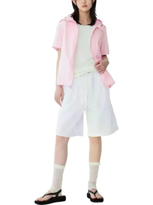 STUDIO TOMBOY Short Sleeve Zip-up Hoodie - Pink