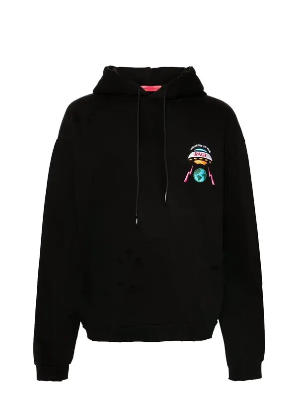 MEMBERS OF THE RAGE Logo-patch Distressed Hoodie - Black