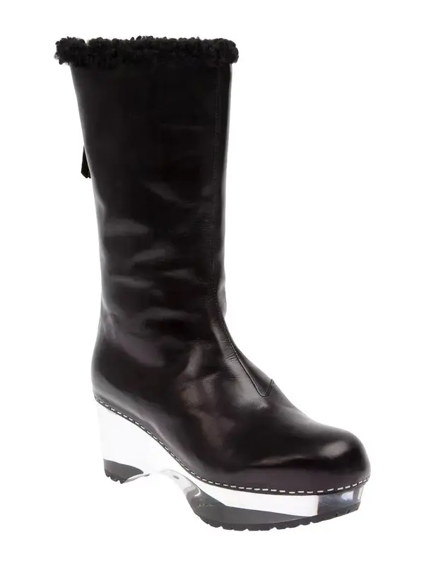 Premiata Leather Platform Boots With Clear Sole - Black