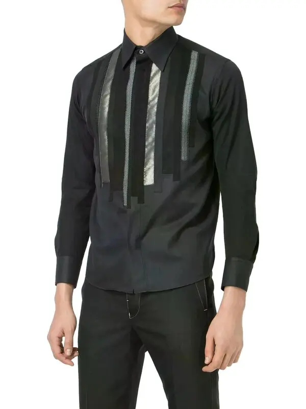SHIRO SAKAI Shigoto X Striped Applique Shirt - Black