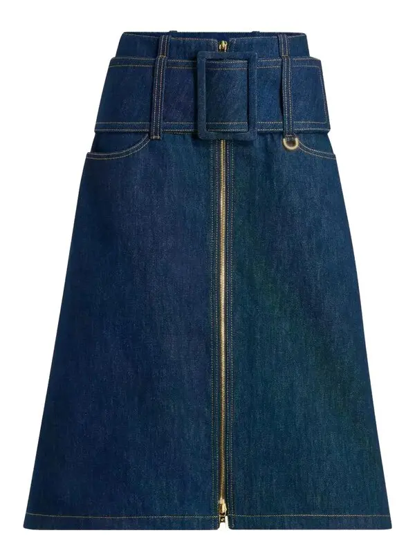 PATOU Belted Zip-front A-line Denim Skirt - Blue