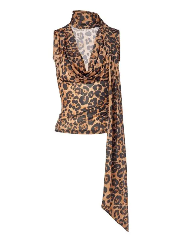 Blumarine Leopard-printed Jersey Top - Brown