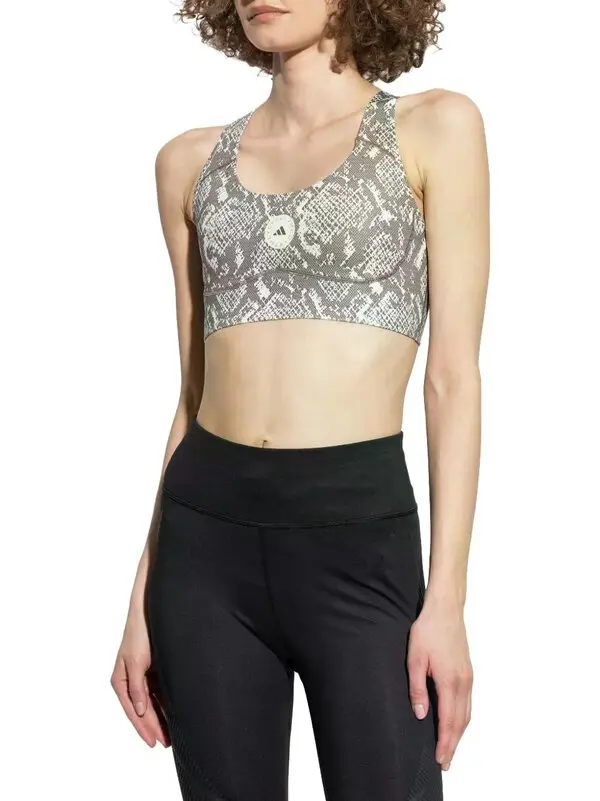 Adidas By Stella McCartney Racer-back Snake-print Sports Bra - Grey