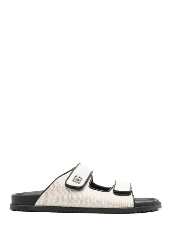 Dolce & Gabbana Double Strap Canvas Slides - Neutrals
