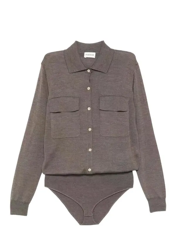 P.a.r.o.s.h Buttoned Pocket Bodysuit With Classic Collar - Grey