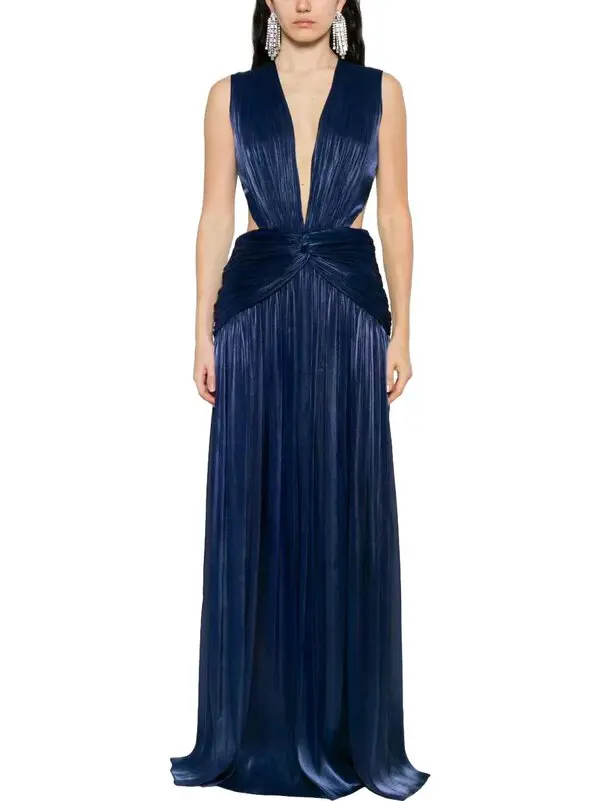 Costarellos Silla Pleated Cowl-neck Maxi Dress - Blue