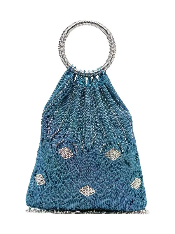 Rabanne Beaded Crochet Tote Bag - Blue