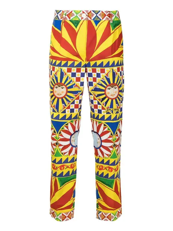 Dolce & Gabbana Printed Cotton Trousers - Red