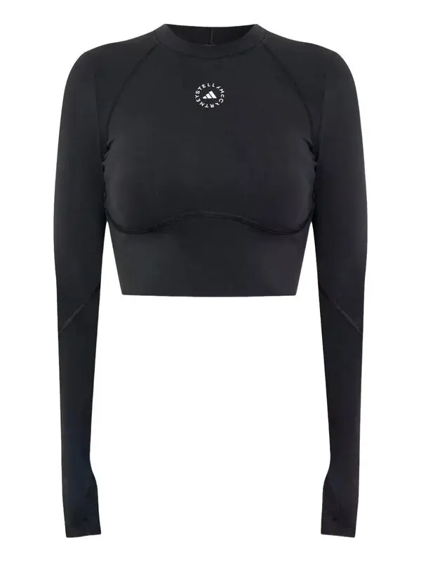 Adidas By Stella McCartney Long-sleeve Cropped Top With Logo Detail - Black