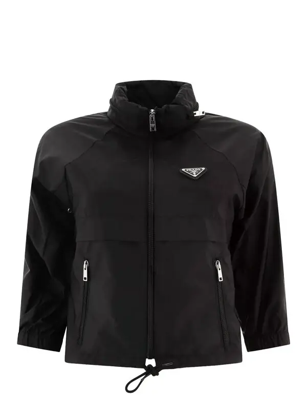 Prada Triangle Logo Cropped Rain Jacket - Black