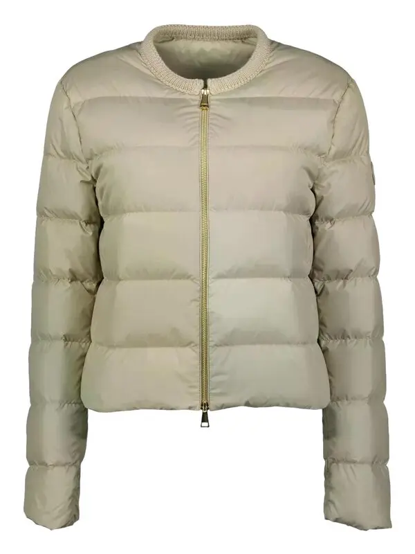 Moncler Quilted Zip-up Padded Jacket With Knitted Collar - Neutrals