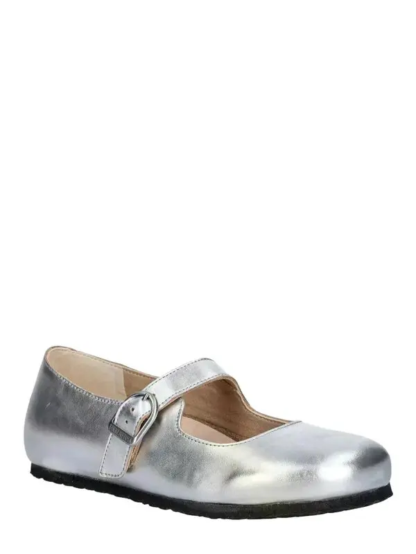 BIRKENSTOCK Metallic Effect Leather Mary Jane Flats - Silver