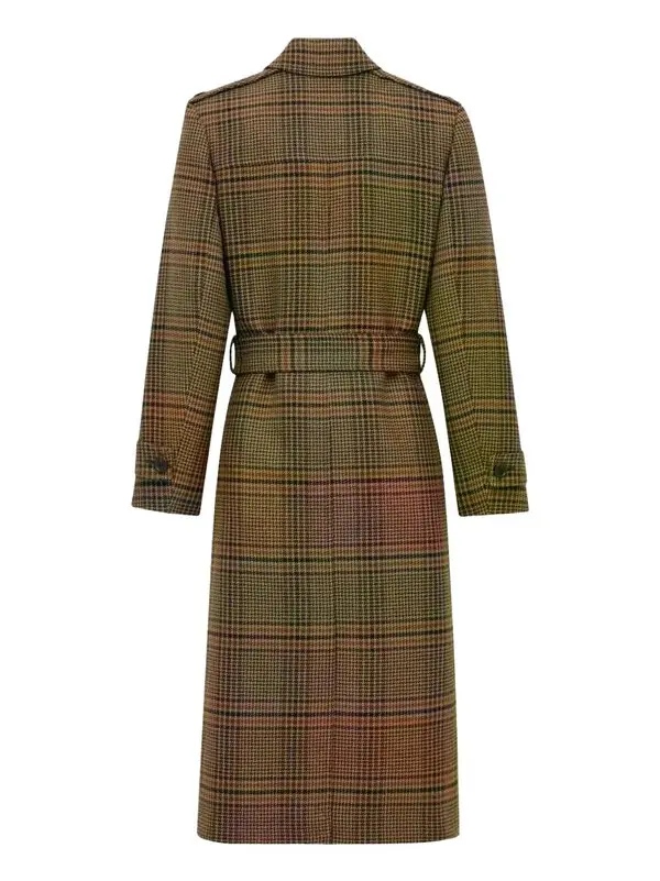 Saint Laurent Prince Of Wales Check Belted Coat - Brown