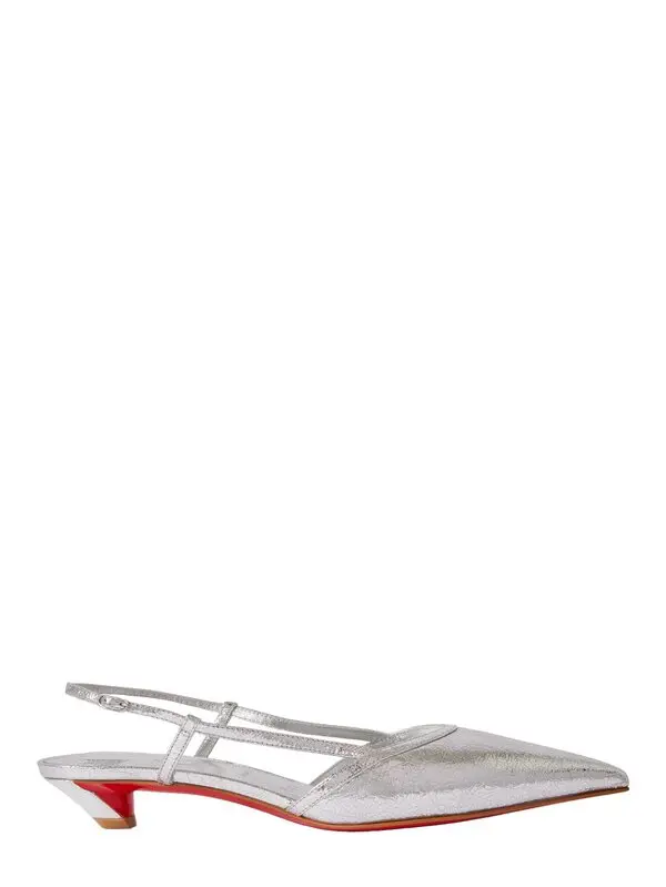 CHRISTIAN LOUBOUTIN Miss Z Slingback Pumps In Metallic Crinkled Leather - Silver