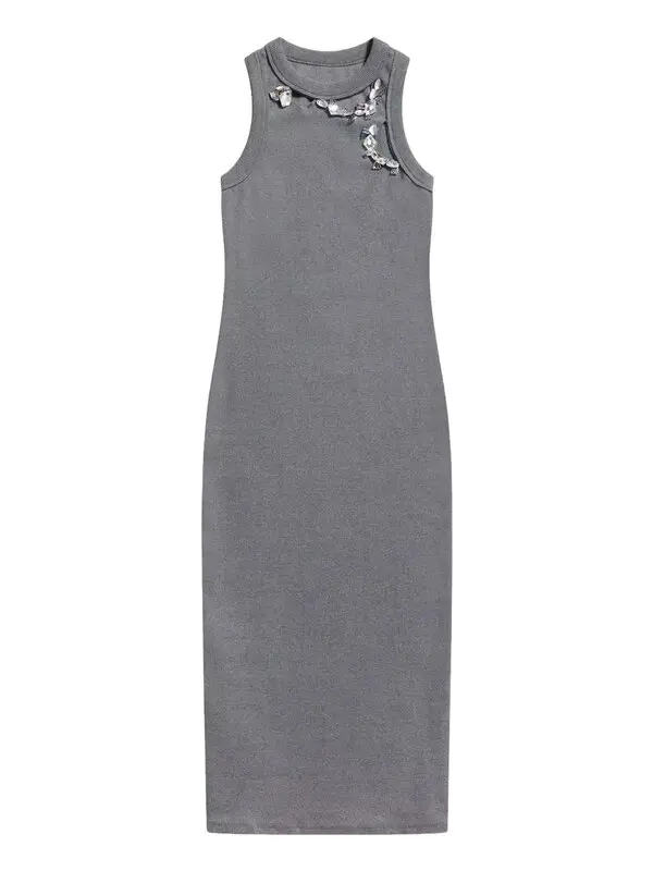 AREA Crystal-embellished Ribbed Midi Dress - Grey