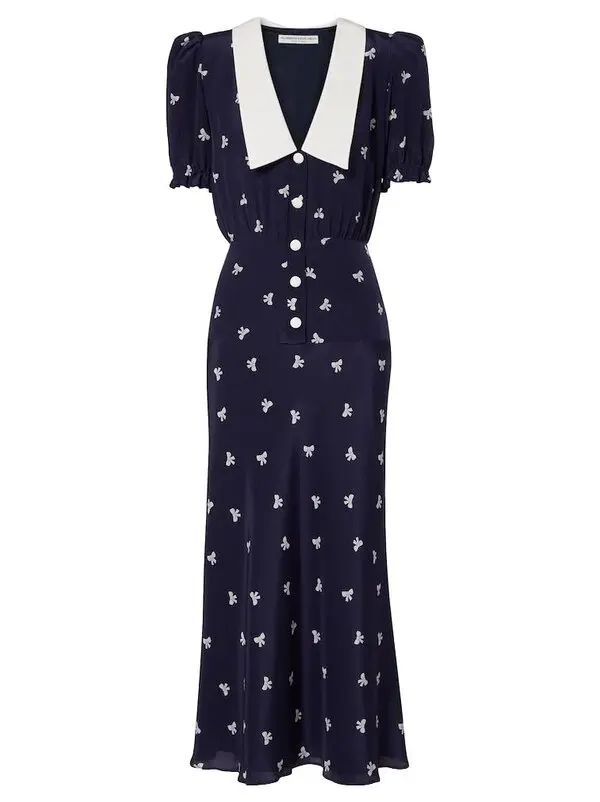 Alessandra Rich Printed Silk Midi Dress - Blue