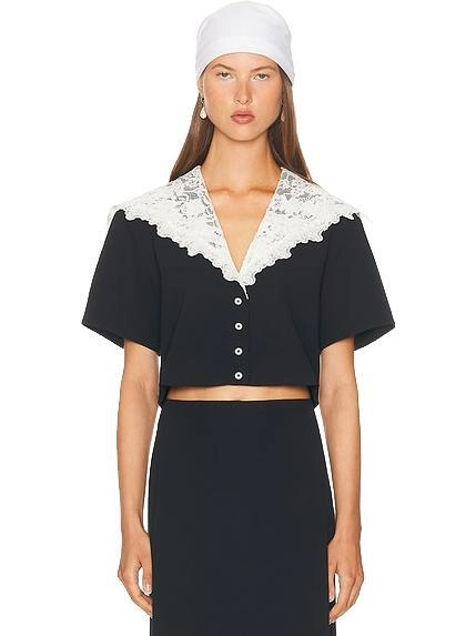 HELSA Sailor Shirt With Lace Collar - Black