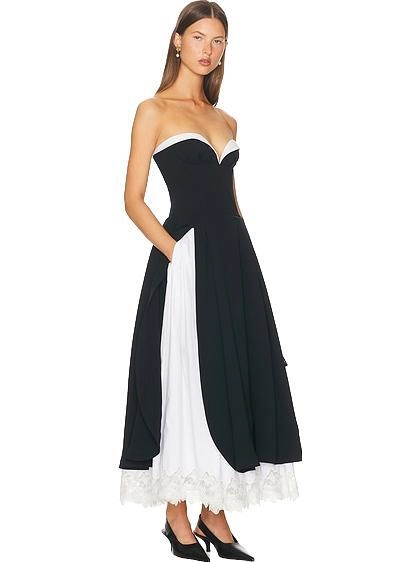 HELSA The Finale Midi Dress With Lace & Poplin - Black
