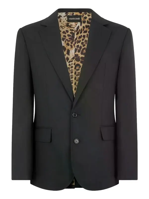 Roberto Cavalli Leopard-print Lining Wool Blazer - Black
